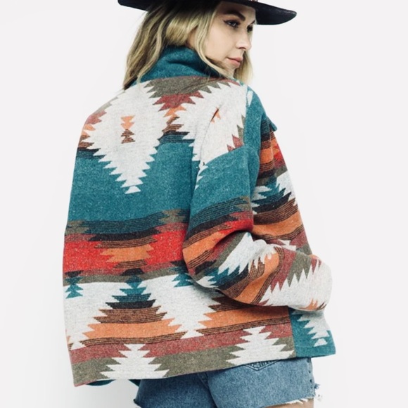 Jackets & Coats | New Aztec Jacket Shacket Button Up Pockets Tribal ...